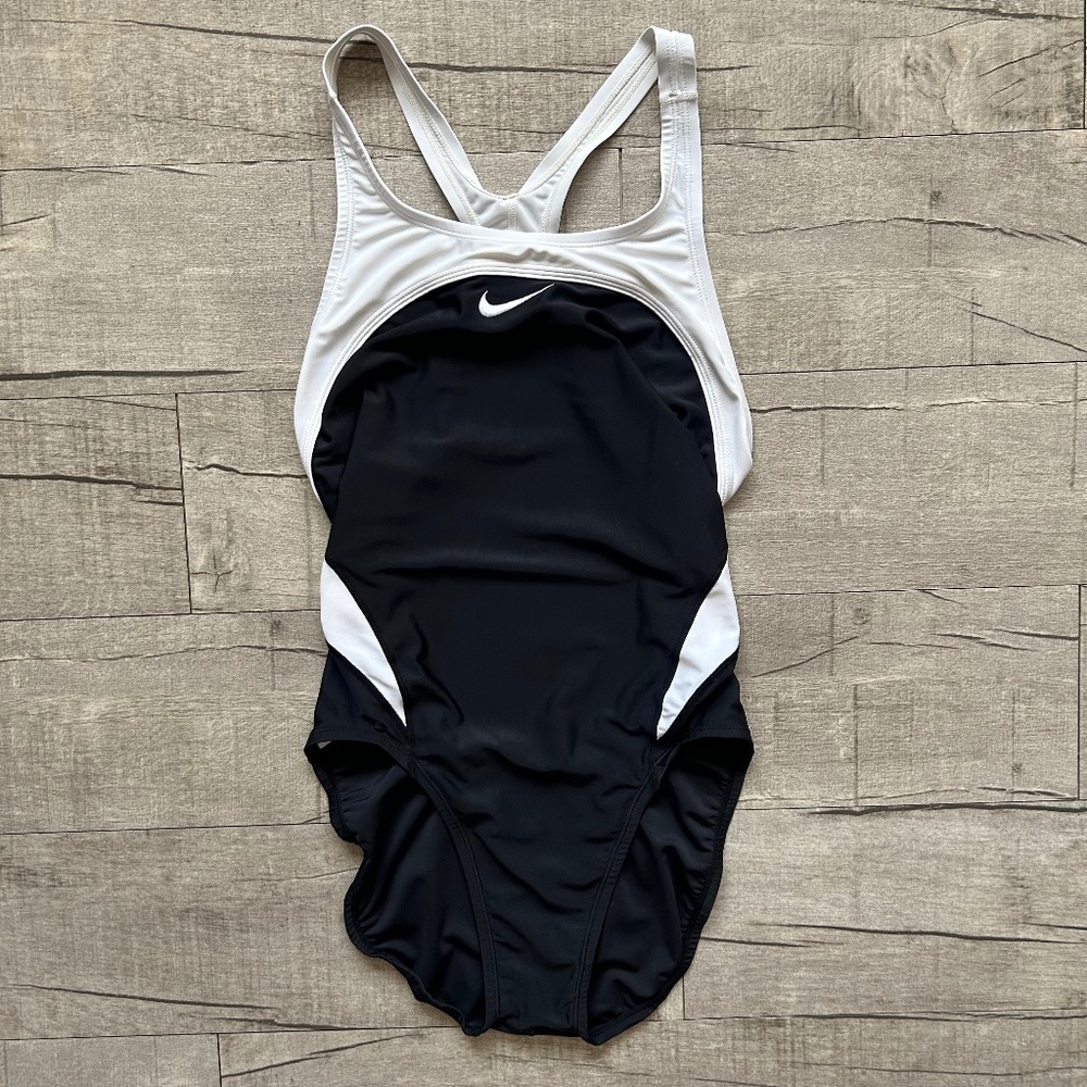 Nike Black White Power Swim Team One Piece Swimsuit R… - Gem